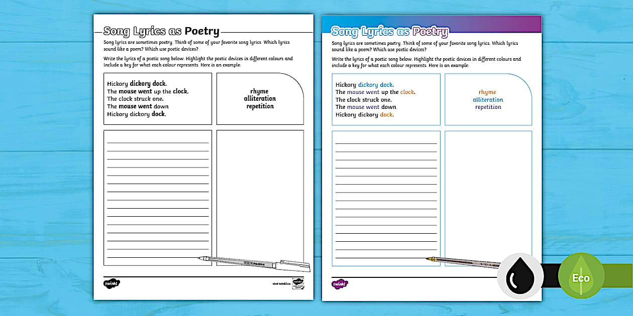 Song Lyrics Activity Worksheet I Twinkl Resources - Twinkl
