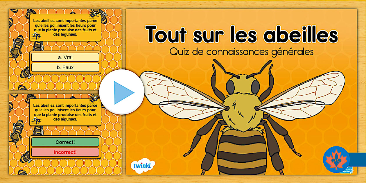 All About Bees PowerPoint Quiz French (teacher made)
