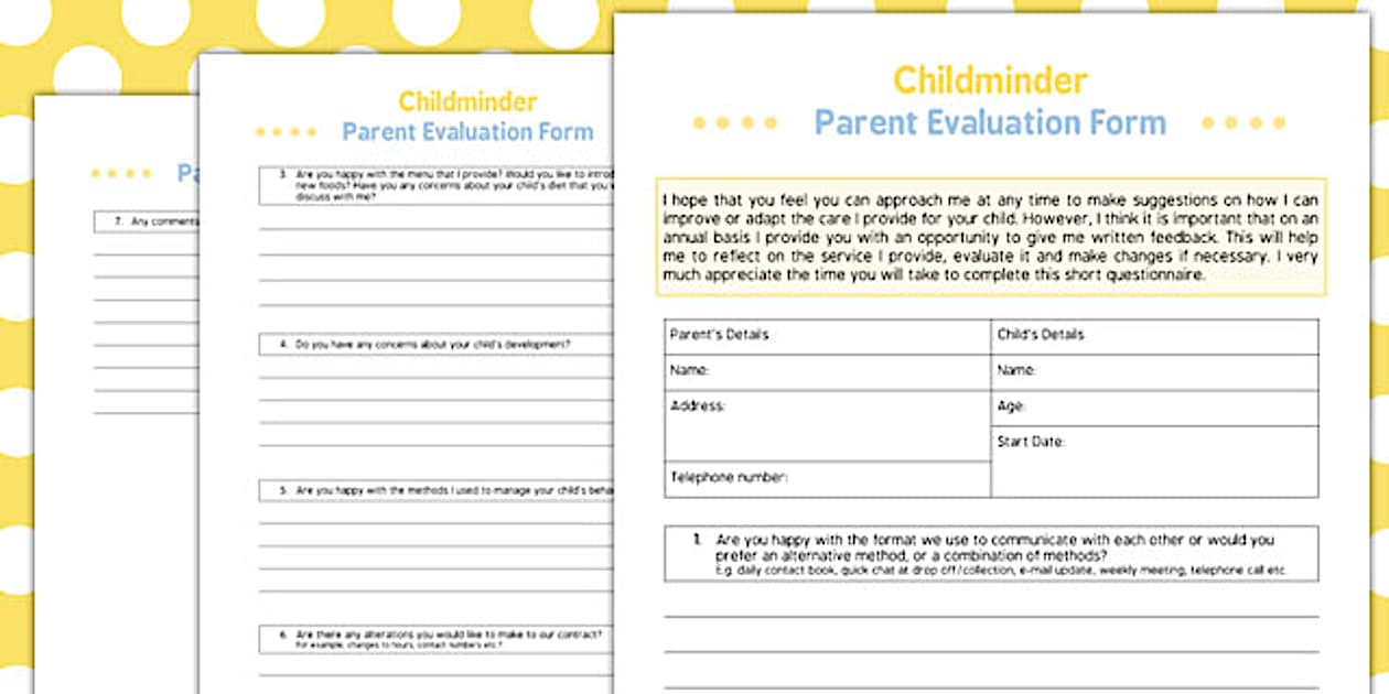 Parent Satisfaction Survey Template | Childminder Resources