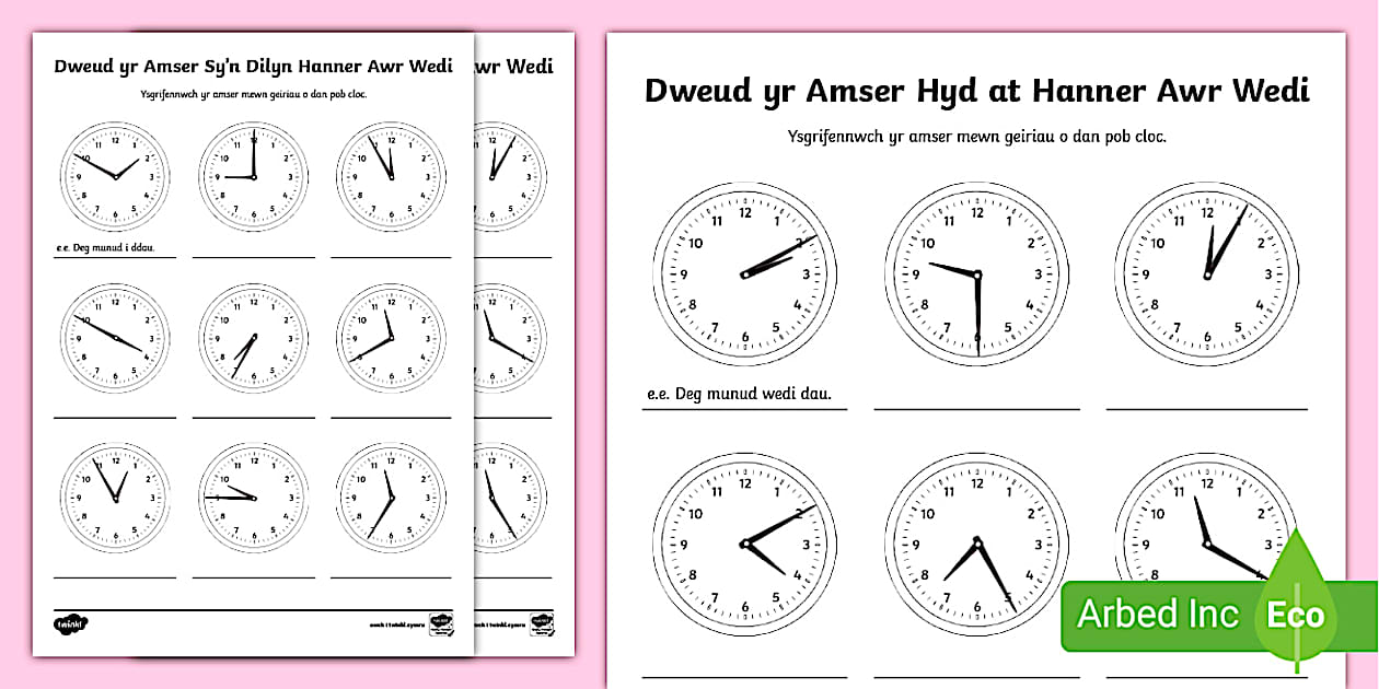 Taflen Waith Amser i'r 5 Munud Agosaf
