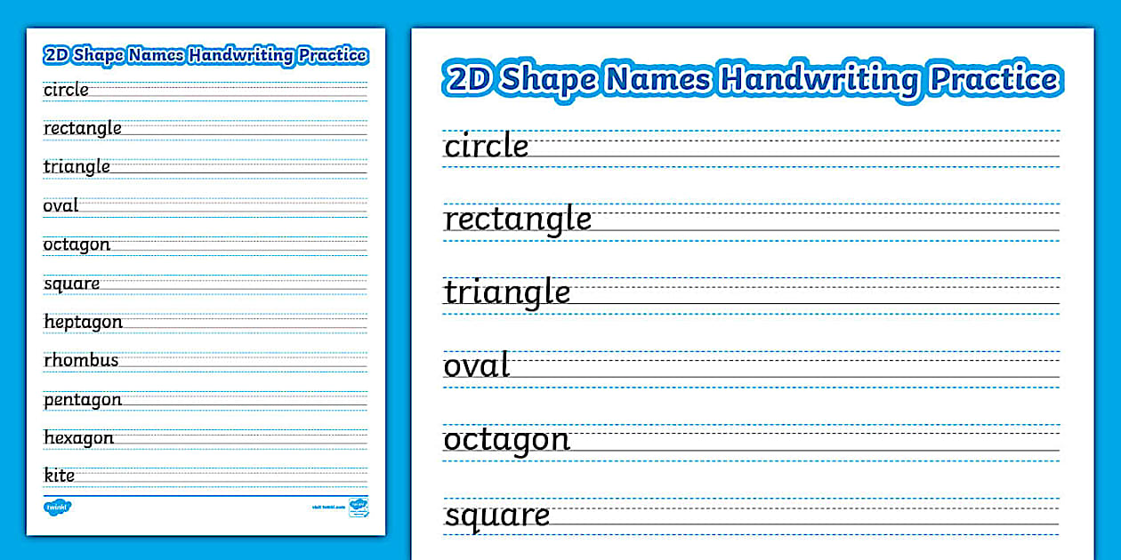 2D Shape Names Handwriting Practice Activity Sheet - Twinkl