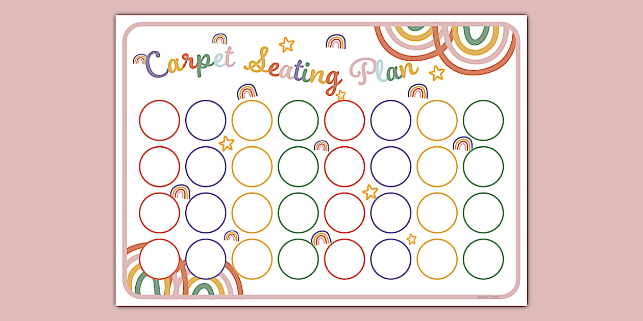 Muted Rainbow Themed Carpet Seating Plan - Twinkl