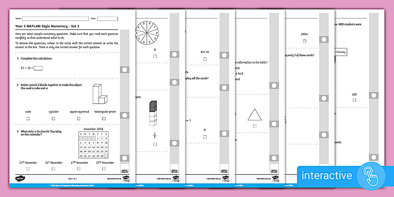 Year 5 NAPLAN-Style Interactive PDF Numeracy Tests - Set 3