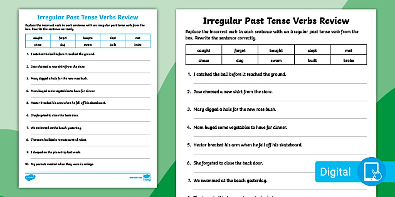 Irregular Verbs Worksheet | Past Tense Verbs Review Worksheet