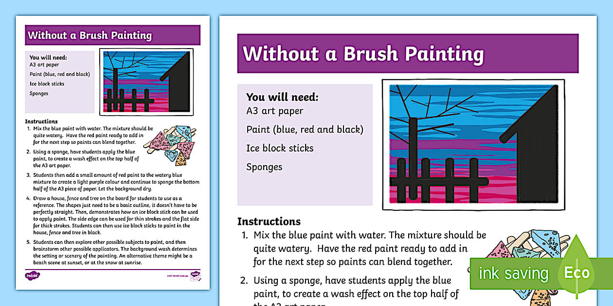 Painting Without Brushes Worksheet - Art Resources