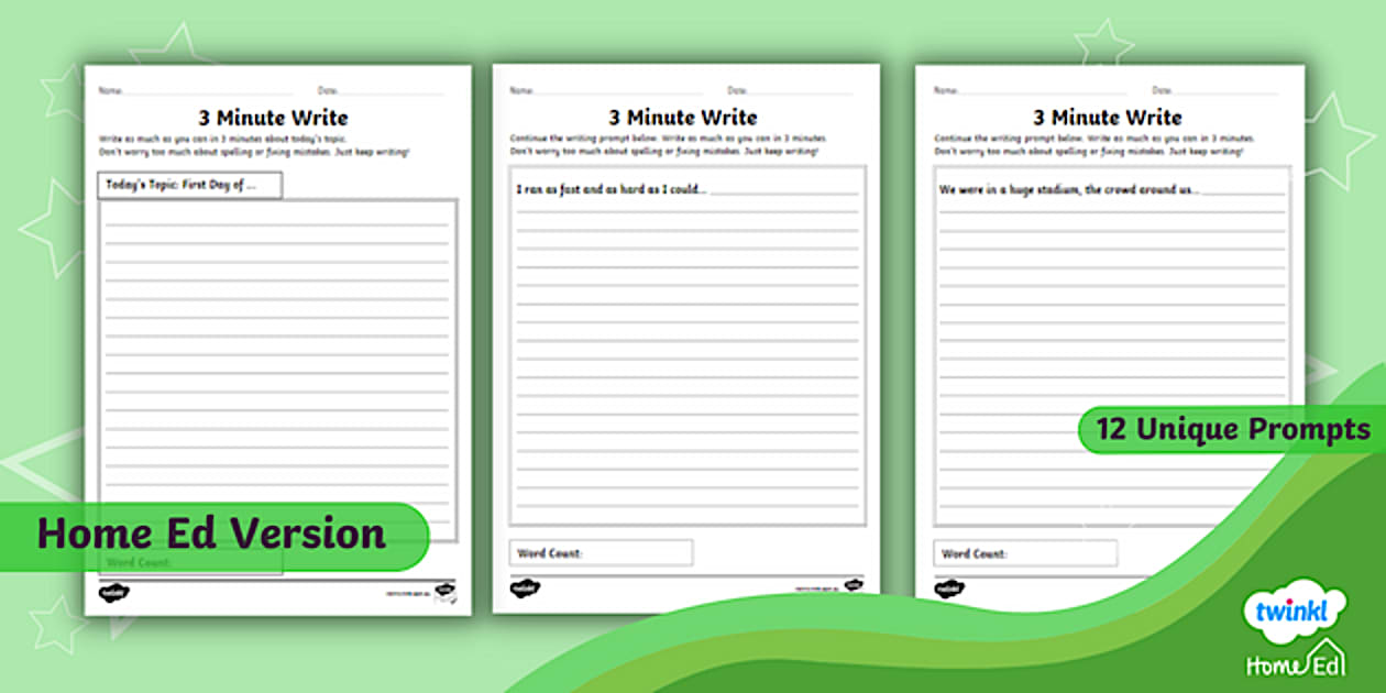 Home Education Three Minute Writing Prompts (Teacher-Made)