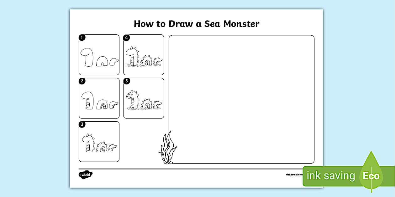How to Draw a Sea Monster Activity Sheet - KS1 - Twinkl