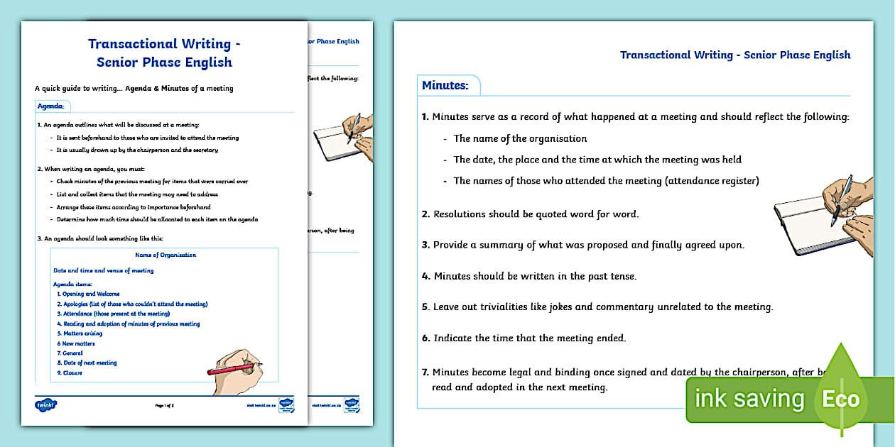 Transactional Writing: Agenda & Minutes - Twinkl