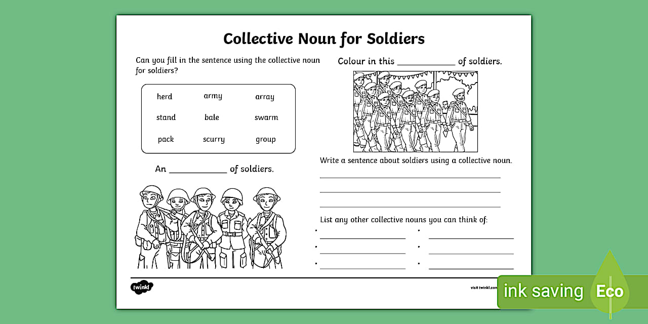 Collective Noun - Soldiers Worksheet (teacher made) - Twinkl