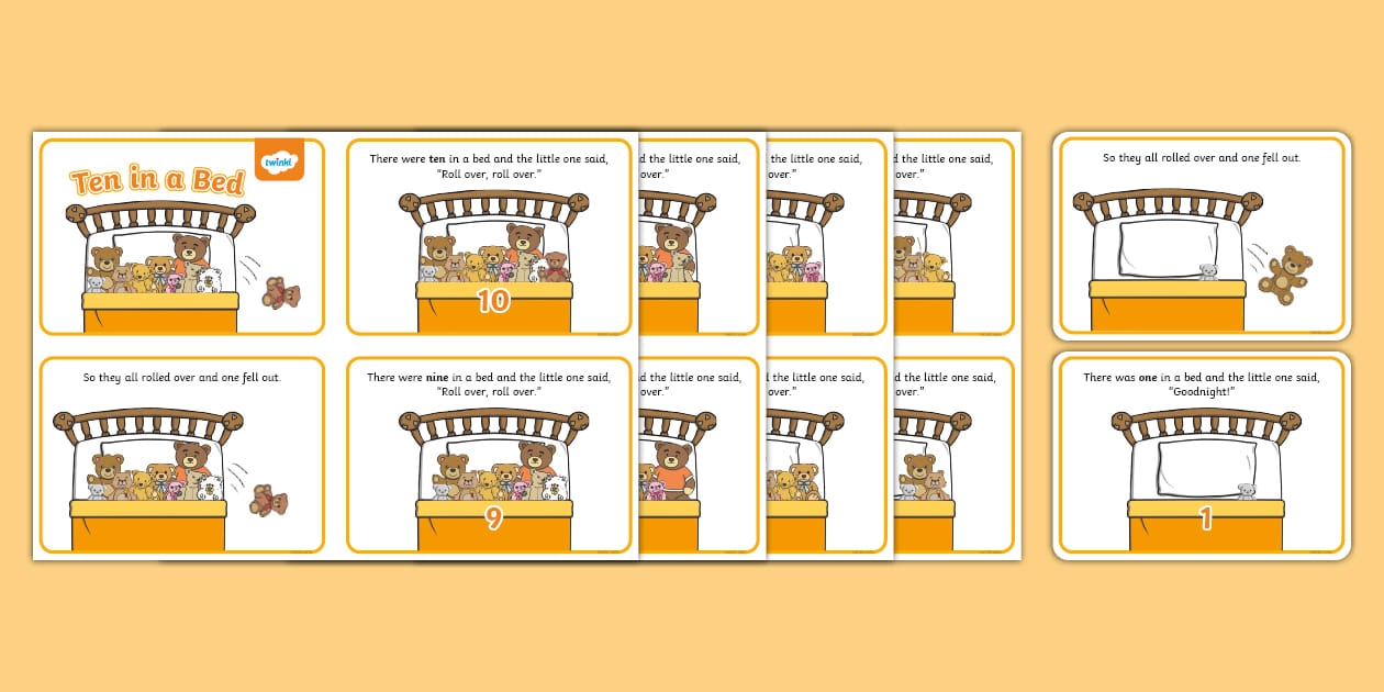 Ten in a Bed Sequencing Cards - Nursery Rhyme - Twinkl