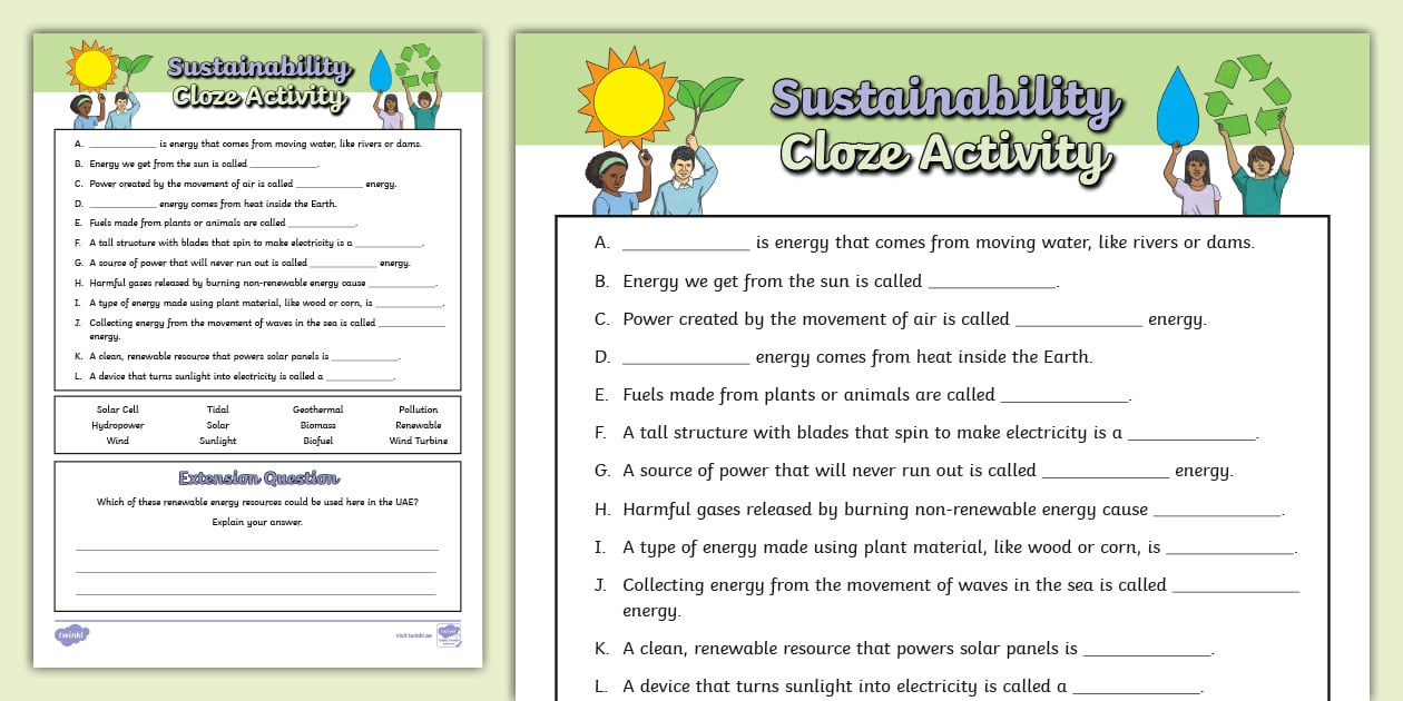 Sustainability Cloze Activity