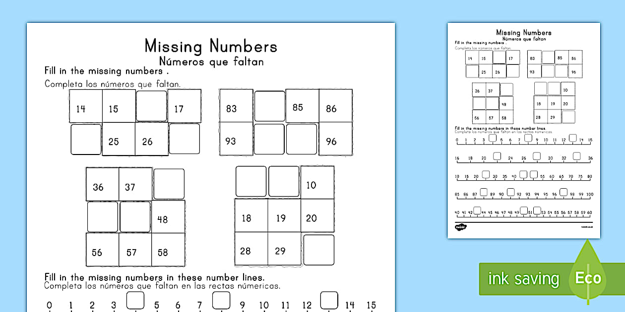 Missing Numbers Worksheet - English/Spanish | Twinkl USA