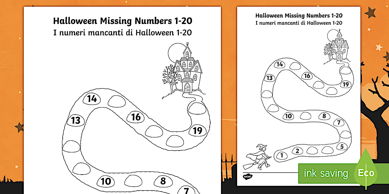 Halloween Missing Numbers to 20 English/Italian Worksheet