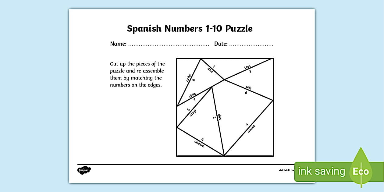 Editable Spanish Numbers 1-10 Puzzle (Hecho por educadores)
