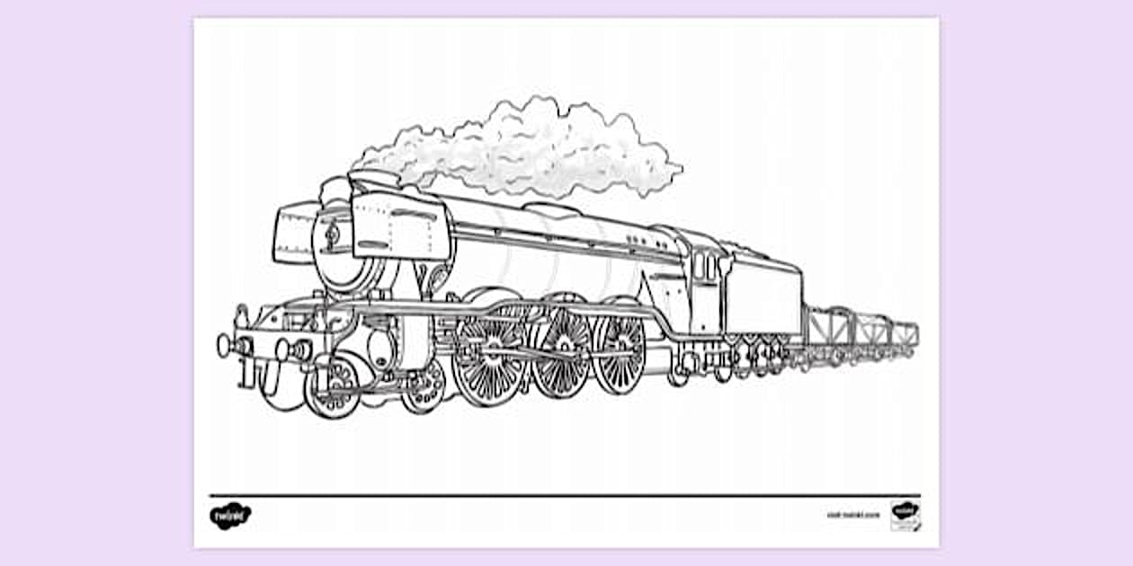 Steam Engine Train Colouring Sheet - Primary School - Twinkl