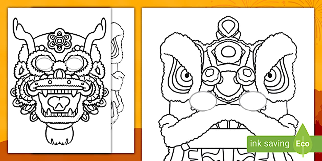 Chinese New Year Lion and Dragon Mask Template Pack - Twinkl