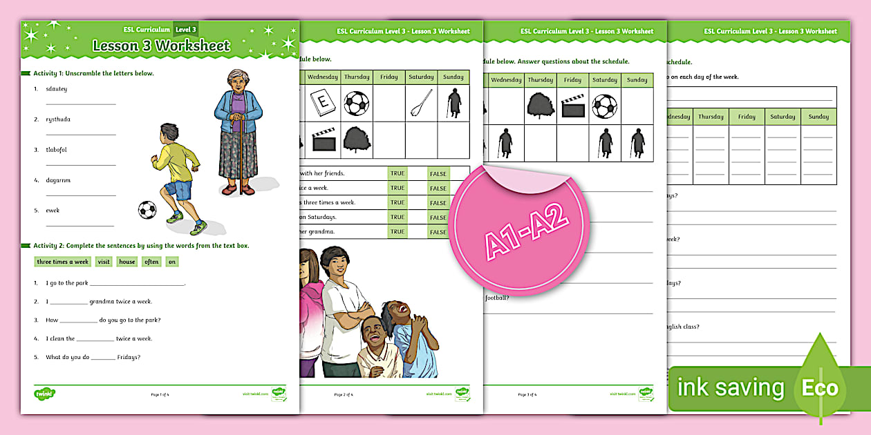 ESL Curriculum Level 3, Lesson 3 Worksheet (teacher made)