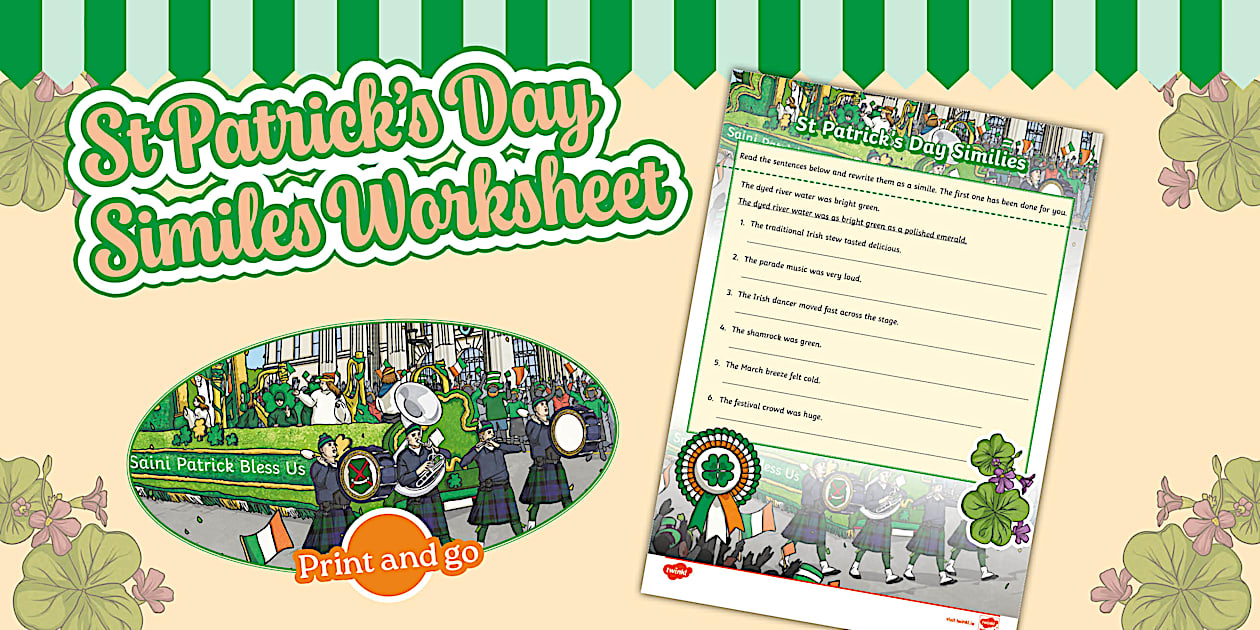 St Patrick's Day Complete the Similes Worksheet