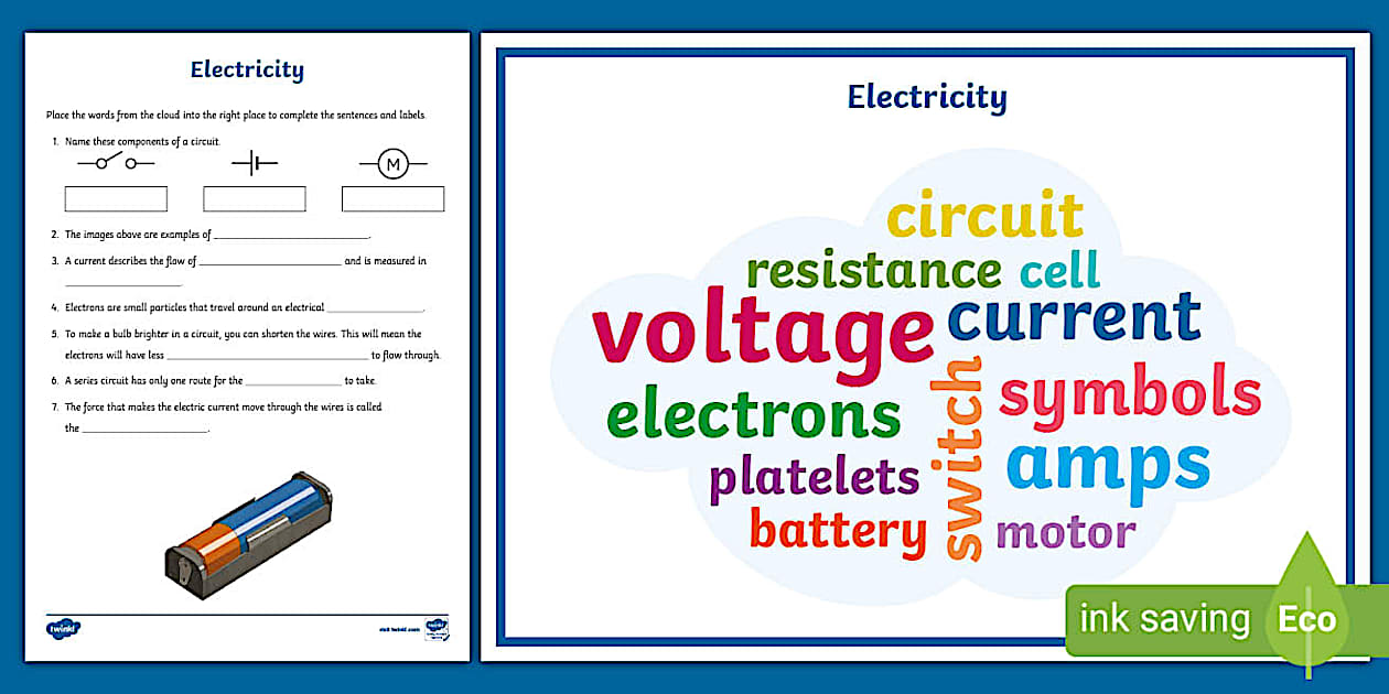 Y6 Electricity Science Key Vocabulary Cloud and Retrieval Questions