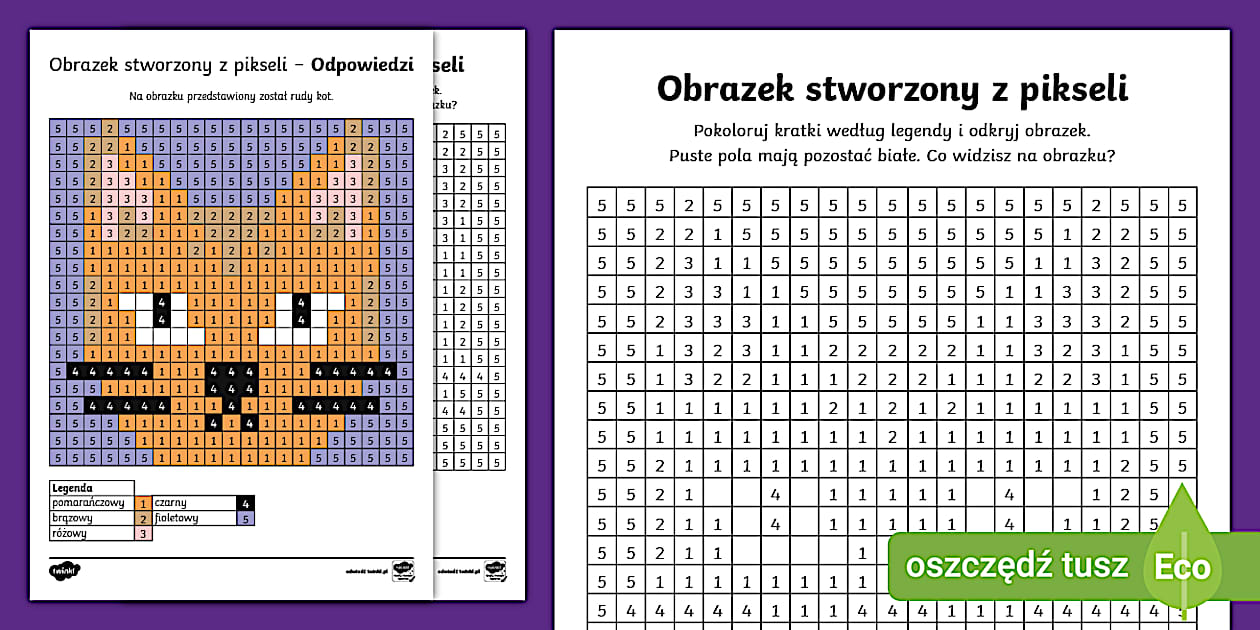 Kodowanie kot do druku | Kotek z pikseli - Twinkl