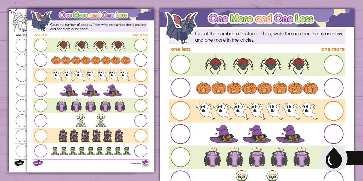Halloween-Themed One More and One Less Activity Sheet