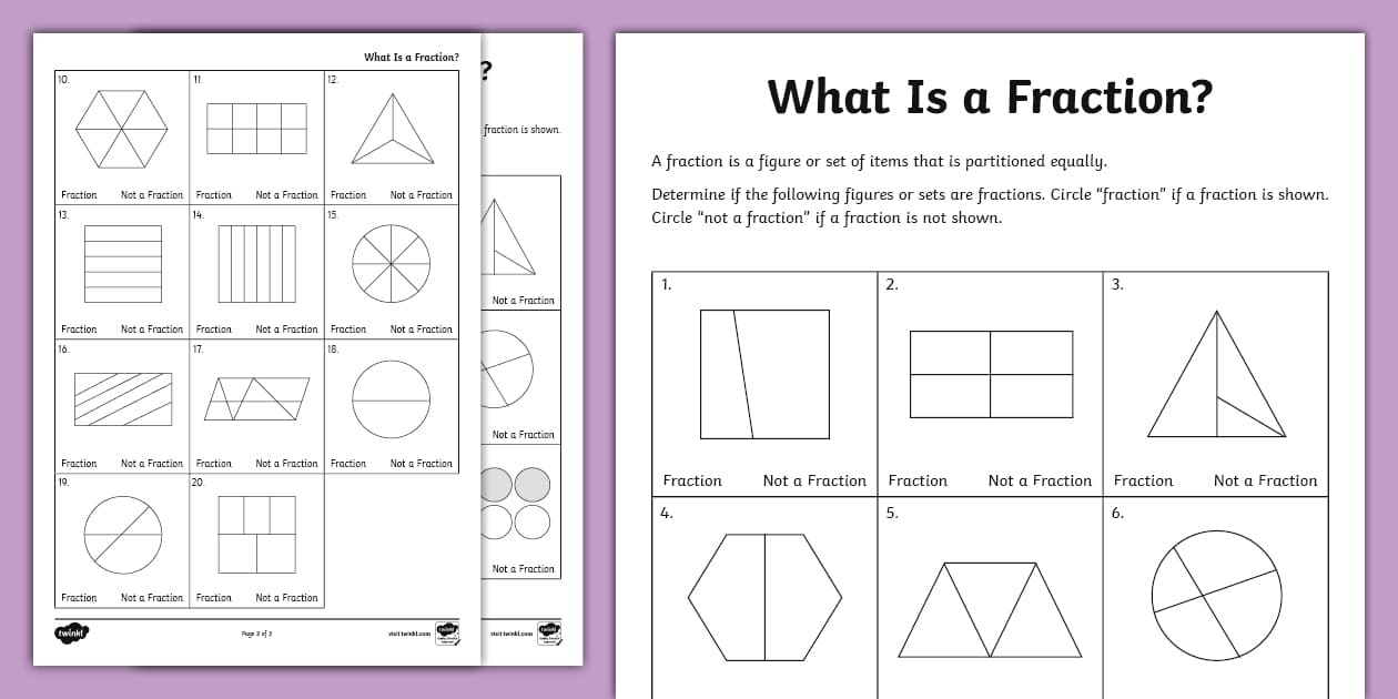 Third Grade What Is a Fraction? Worksheet - Twinkl