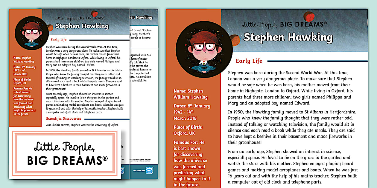 FREE! - Stephen Hawking Fact File | Little People, Big Dreams