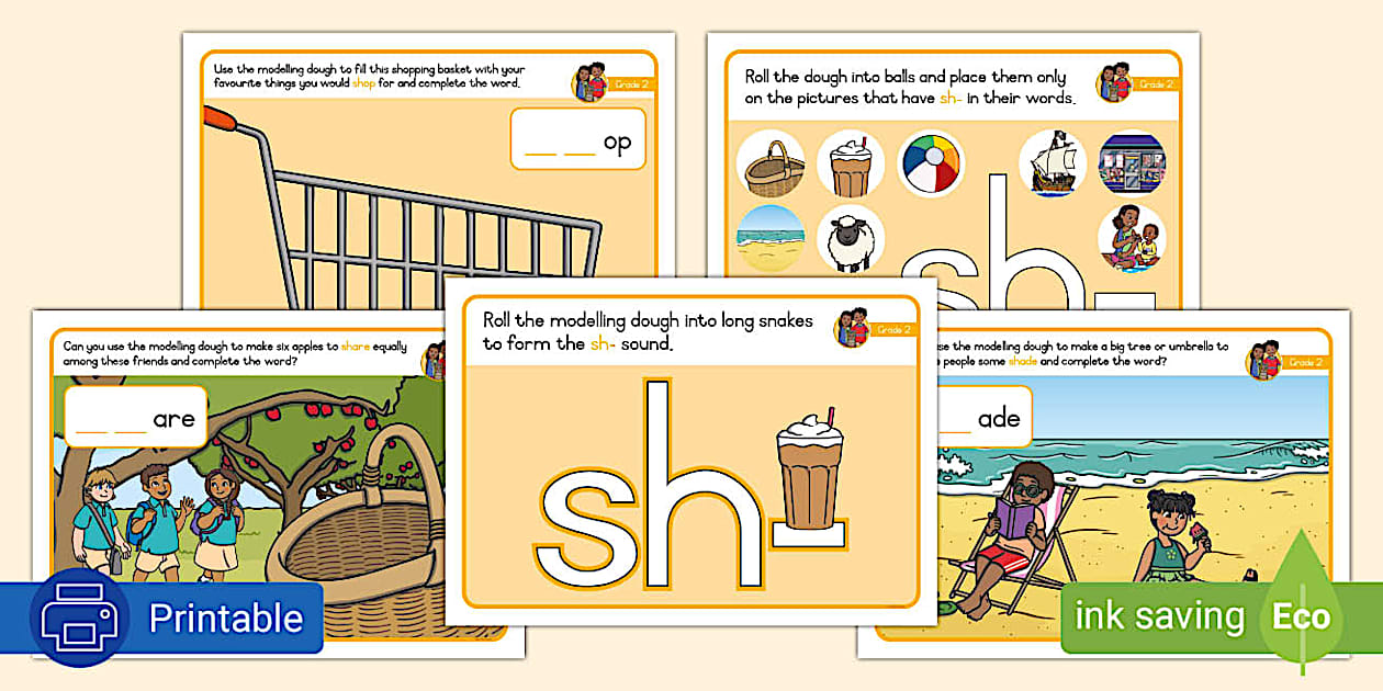 Grade 2 Phonics: sh- Modelling Dough Playmats - Twinkl