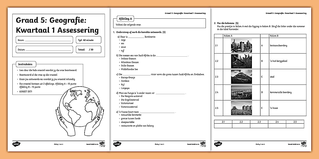 Graad 5: Geografie - Kwartaal 1 Assessering