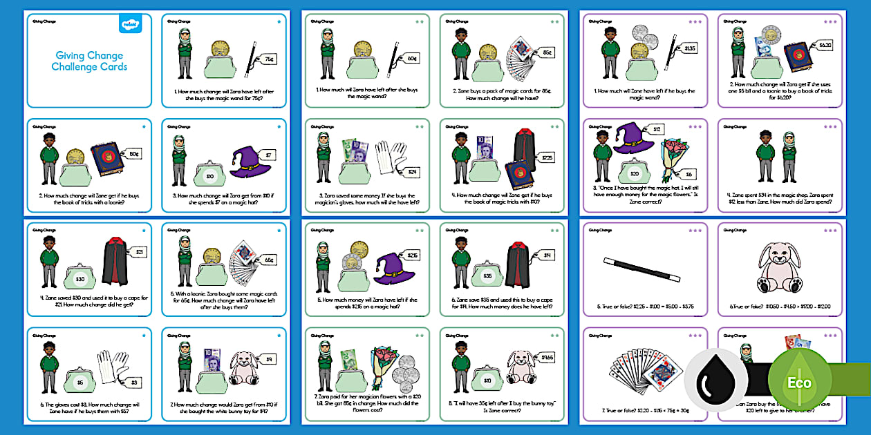 Canadian Money Giving Change Challenge Cards (teacher made)