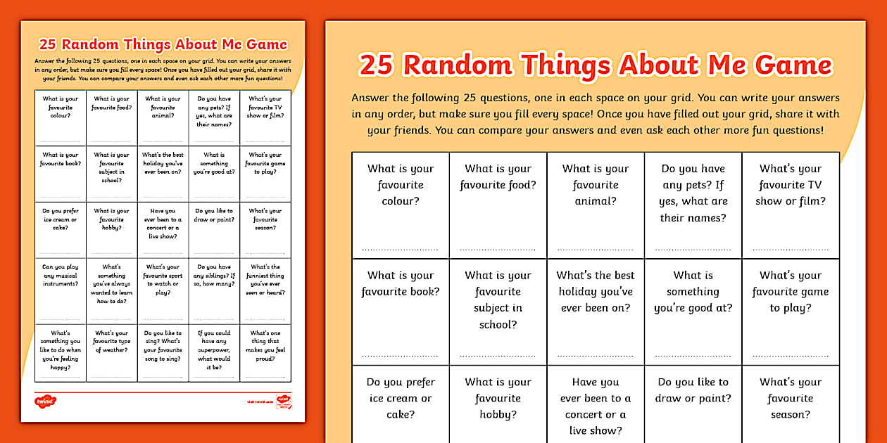 25 Random Things About Me Game (teacher made) - Twinkl