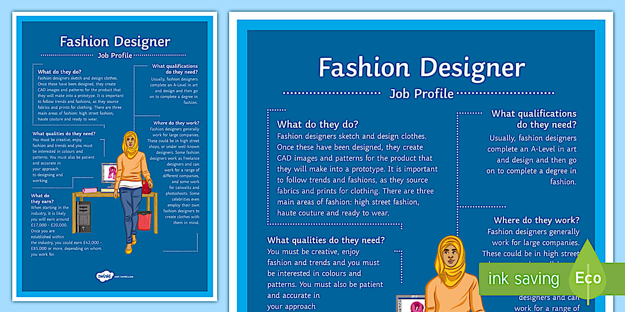Fashion Designer Job Profile A4 Display Poster - Twinkl