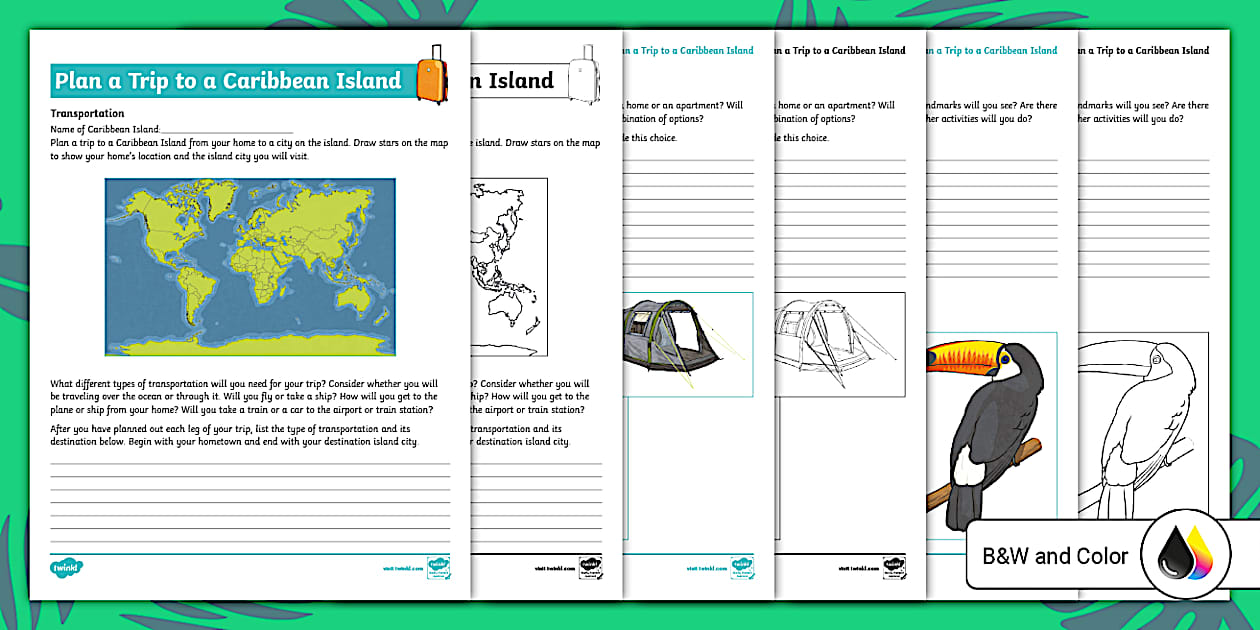 Plan a Trip to a Caribbean Island Worksheet for 3rd-5th Grade