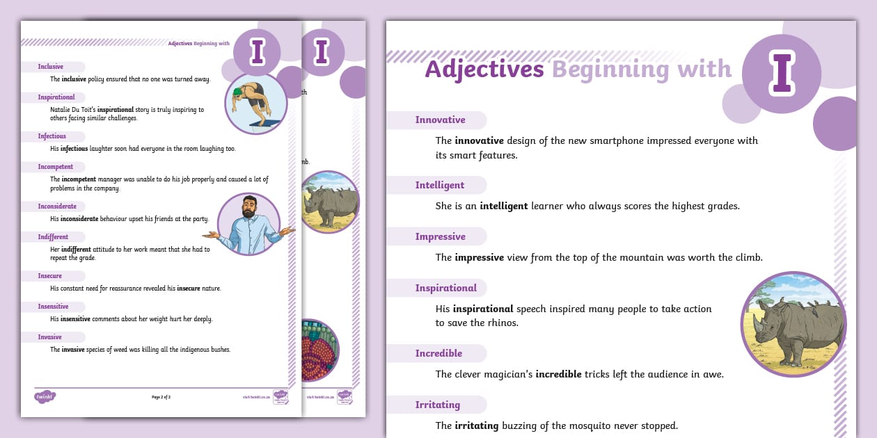 Adjectives Beginning with I Guide