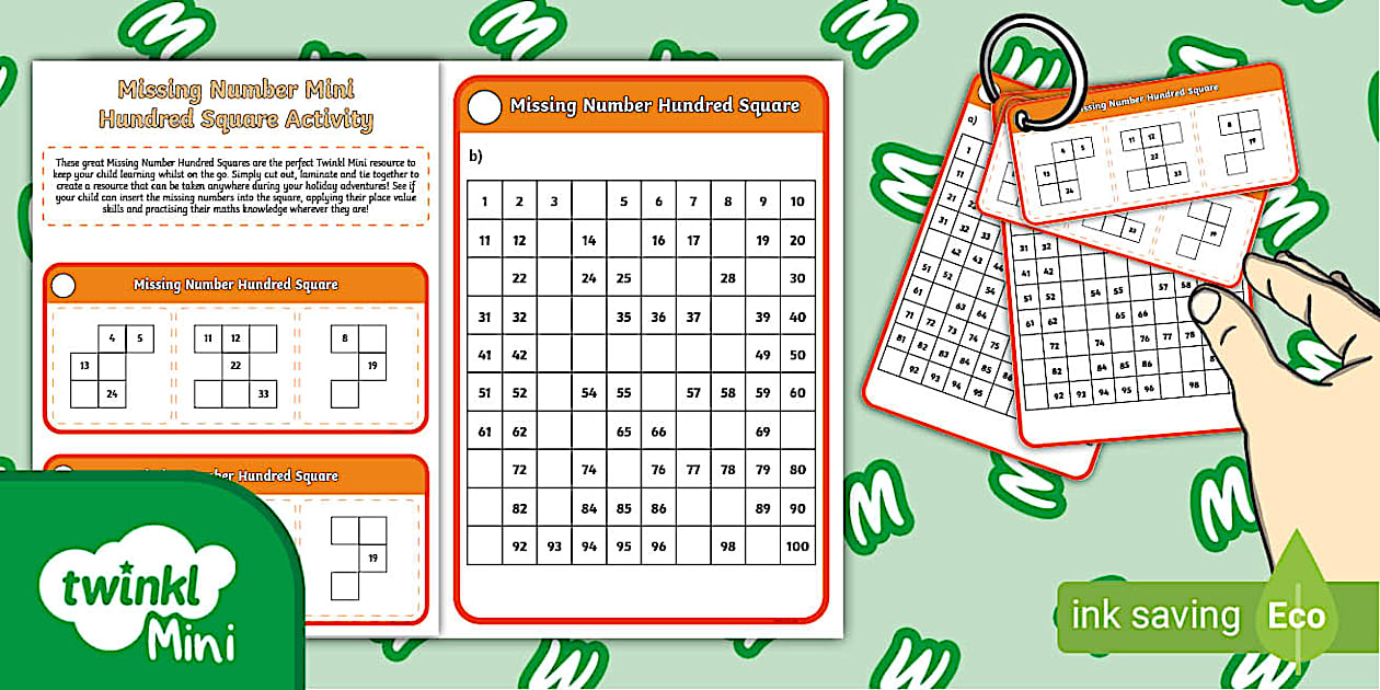 Missing Number Mini Hundred Square Activity (teacher made)