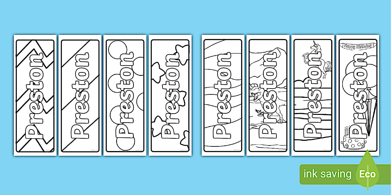 Preston Name Simple Colouring Bookmarks | Twinkl | KS1
