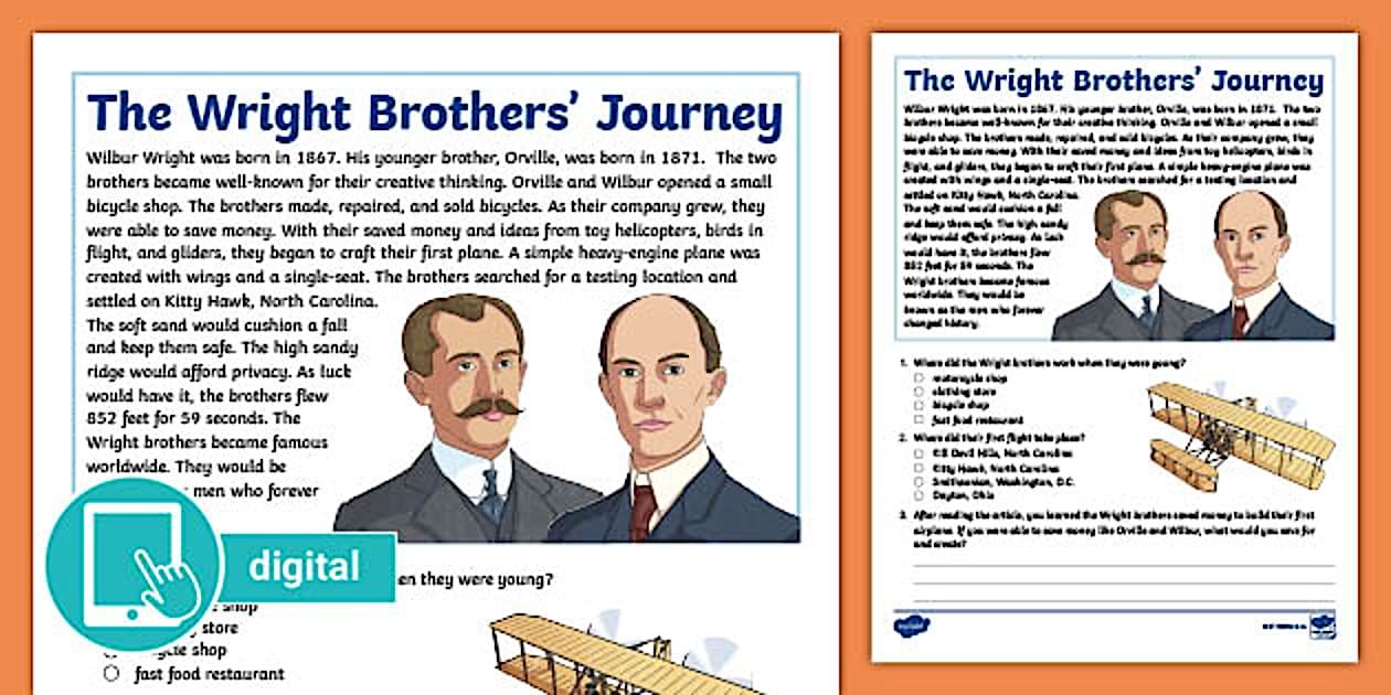 Third Grade The Wright Brothers' Journey Reading Passage Comprehension