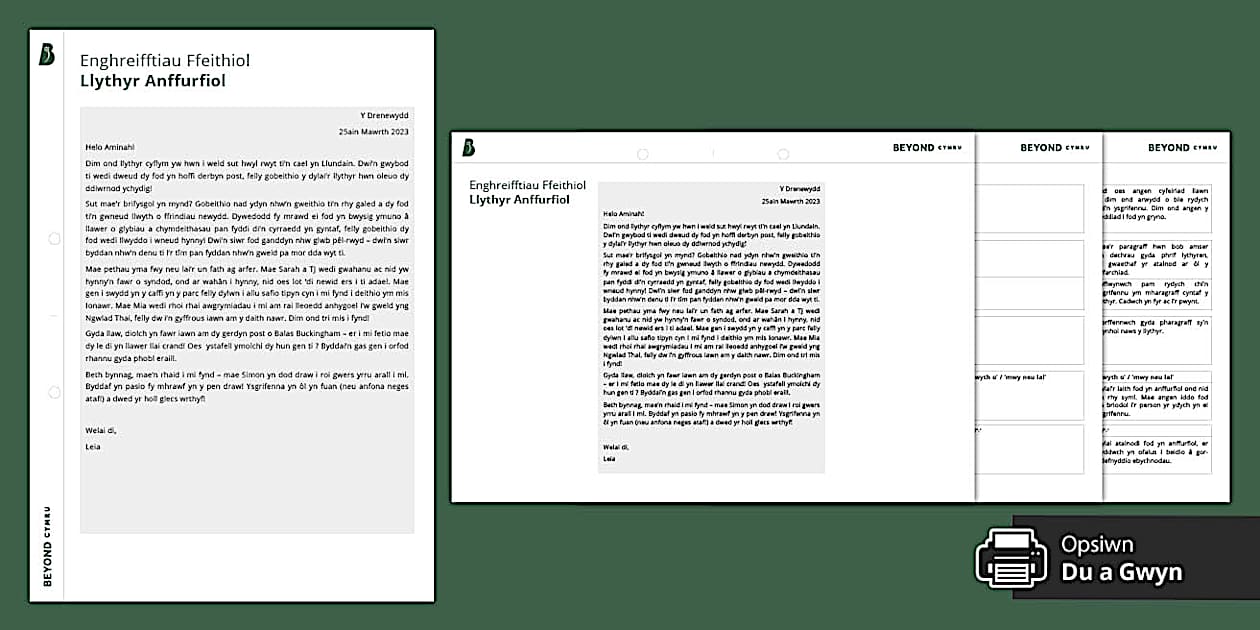 Pecyn Adnoddau Ysgrifennu Llythyr Anffurfiol (teacher made)