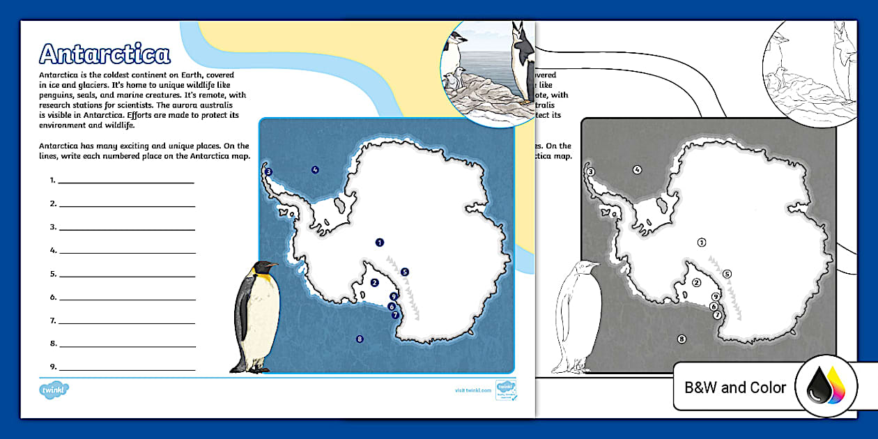 Antarctica Map Worksheet for 3rd-5th Grade (teacher made)