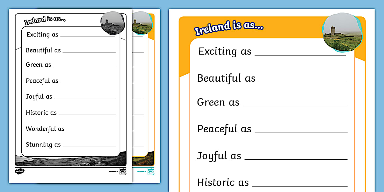 Ireland Simile Poem Writing Template