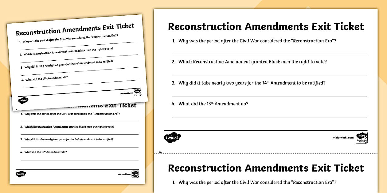 The Reconstruction Amendments Exit Ticket for 6th-8th Grade