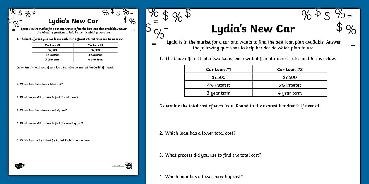 Seventh Grade Using Loans Worksheet (Teacher-Made) - Twinkl