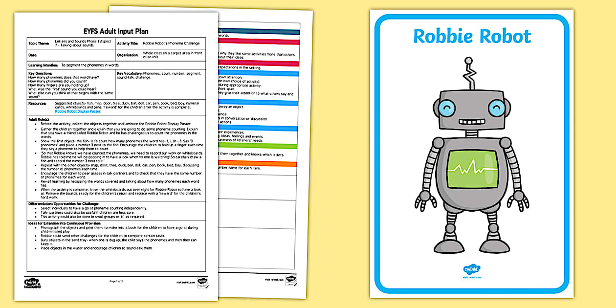 Kindergarten Robbie Robot's Phoneme Challenge Adult Input Plan and Resource
