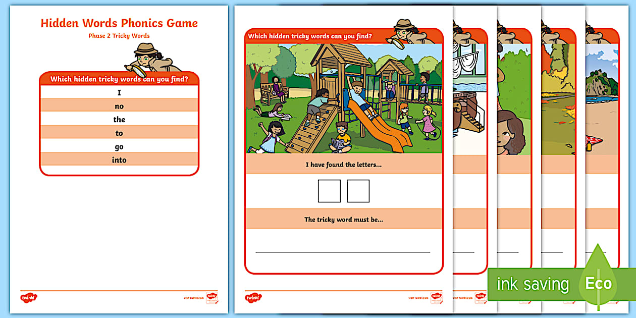 Editable Phase 2 Tricky Words: Hidden Words Phonics Game