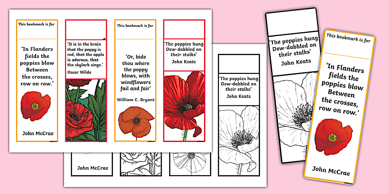 Quotes on Poppies Bookmarks (teacher made) - Twinkl