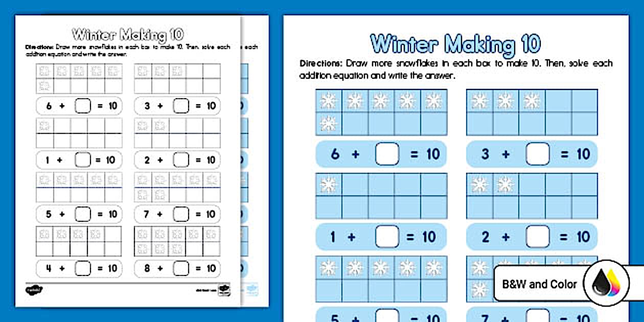Kindergarten Winter Making 10 Worksheet (teacher made)