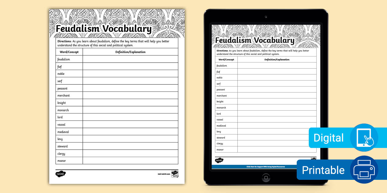 An Introduction to Feudalism Vocabulary Activity Worksheet for 6th-8th ...