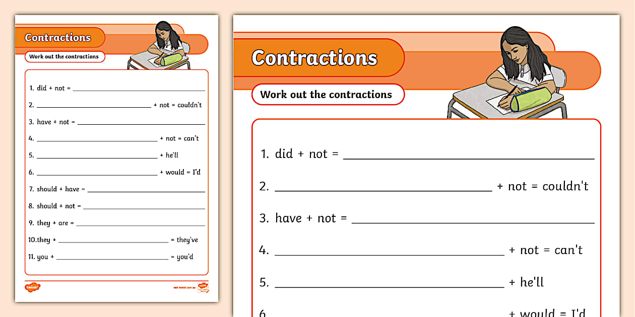 Contractions Worksheet 2 - Primary Education Resources