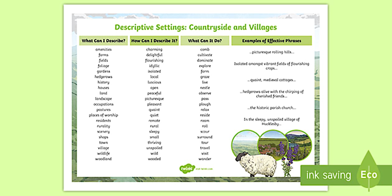 KS2 Descriptive Setting Word Mat: Countryside and Villages