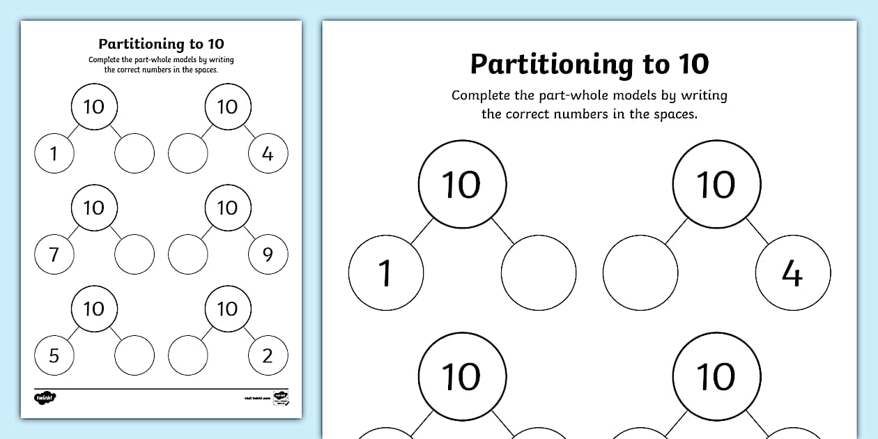 👉 Partitioning to 10 Worksheet (teacher made) - Twinkl